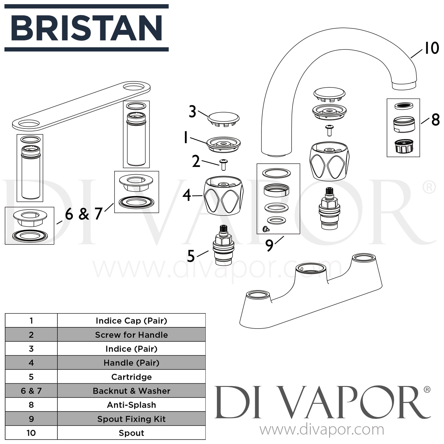 Bristan VAC DSM C MT Club Deck Sink Mixer Tap Spare Parts